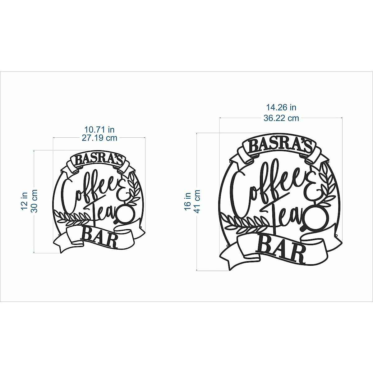 Personalized Coffee and Tea Bar Metal Name Sign Custom Laser Cut Cup Coffee Housewarming Gift for Mom, Grandma, Coffee Lover Metal Wall Art Home Decor Kitchen Sign Hanging Decorations Coffee Station