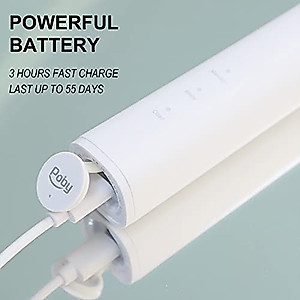GRISHKO Poby Electric Toothbrush for Adults - Rechargeable Clean Tooth Brush Charge for 2 Hours Using 55 Days with 3 Modes and Smart Timer, IPX7 Waterproof Whitening Electric Toothbrush(White)