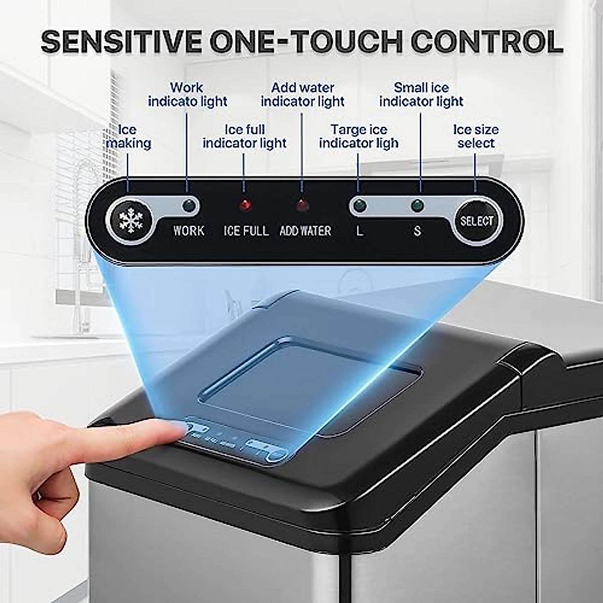 mollie Ice Machine Maker Countertop, 32 Ice Square Cubes Ready in 20 Mins, 33lbs/24 hrs, Self-Cleaning Ice Machine, 2 Size Ice Cubes for Kitchen Office Bar Party, 2.5L Water Tank