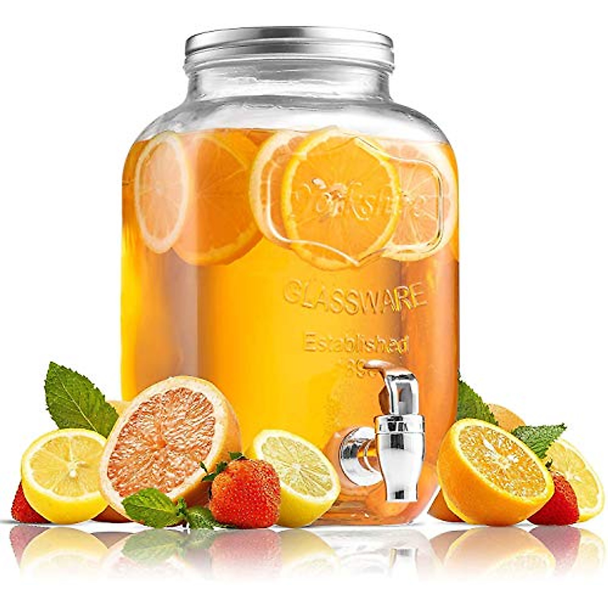 Circleware Sun Tea Mason Jar Glass Beverage Dispenser with Lid Entertainment Glassware for Water, Juice, Beer Liquor, Kombucha & Cold Drinks, 2 Gallon, Classic Yorkshire 2-Gal