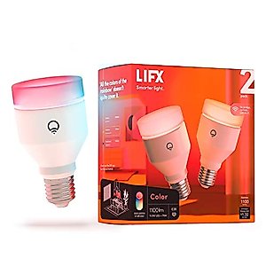 LIFX Color, A19 1100 lumens, Wi-Fi Smart LED Light Bulb, Billions of Colors and Whites, No bridge required, Works with Alexa, Hey Google, HomeKit and Siri multicolor (2 Pack)