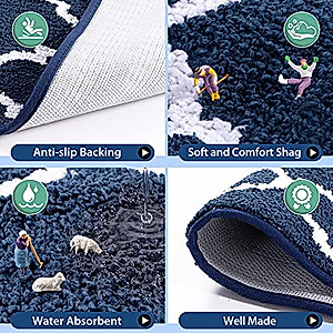 Carvapet 2 Pieces Microfiber Moroccan Trellis Non-Slip Soft Kitchen Mat Bath Rug Doormat Runner Carpet Set (17"x48"+17"x24", Navy)