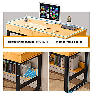 Desktop Computer Desk with 2 Drawers, Home Office Multi-Layer Storage Frame Study Writing Table Computer Gaming Table, Student Study Workstation Reading Writing Desk PC Laptop Table