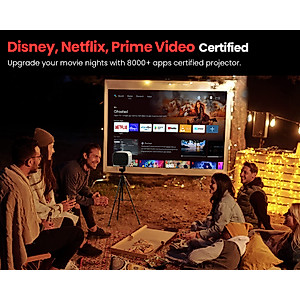 ETOE 4K Android TV 10.0 Projector, 1080P FHD Smart Projector with Auto Focus, Auto Keystone, 600 ANSI Lumens, Dual 10W Speakers, Netflix-Certified, 5.1G WiFi Bluetooth, Movie Projector with Bag-White