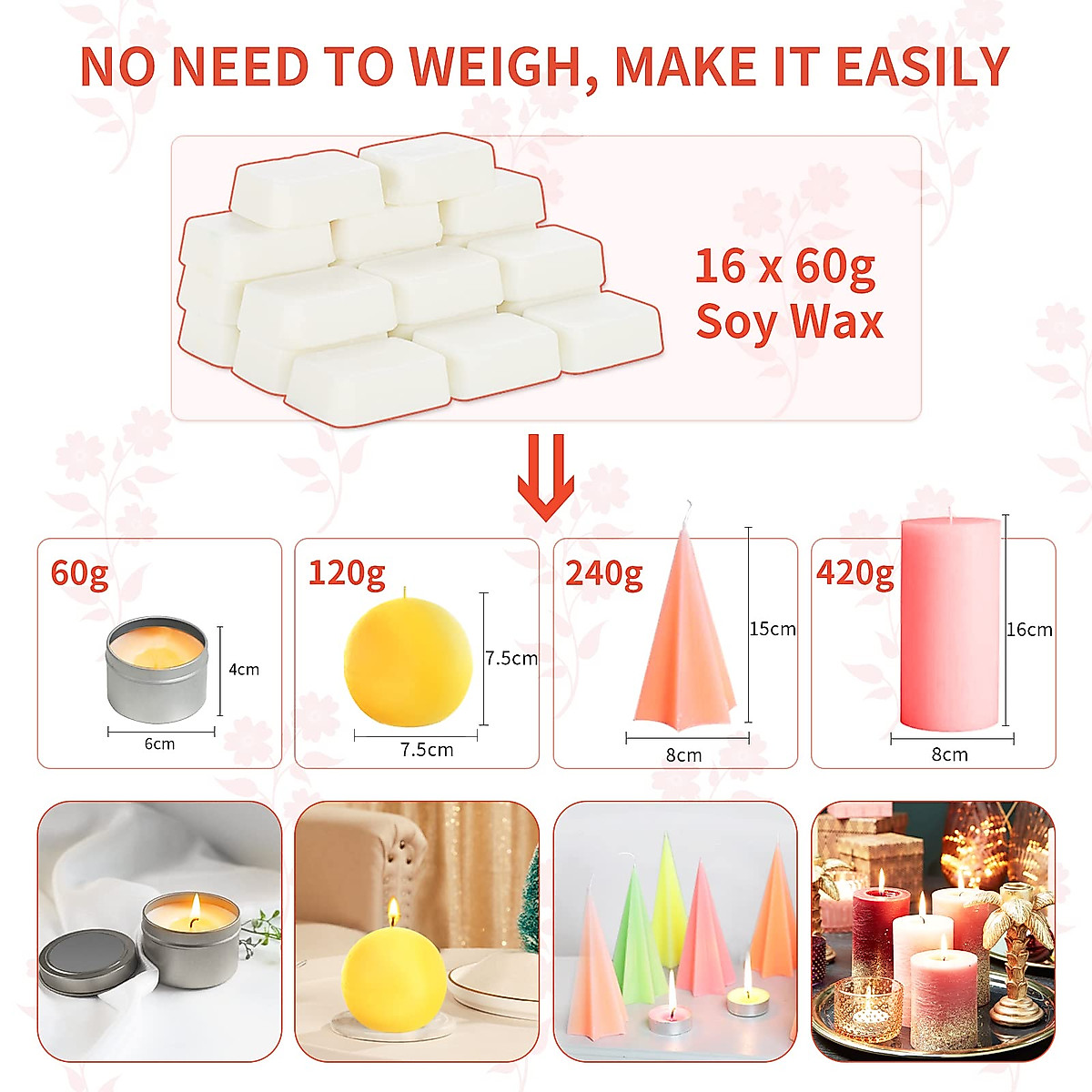 Candle Making Kit for Adults, Candle Making Supplies, Soy Wax Candle Making Kit for Making Soy Candle,Soy Wax for Candle Making,Candle Soy Wax Kit Including Candle Wax Dyes,Candle Wicks,Wick Stickers