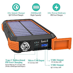 20,000mAh Fast Charger for Emergency Use Plus 10,000mAh Solar Power Bank for Cell Phone (Orange and Black)