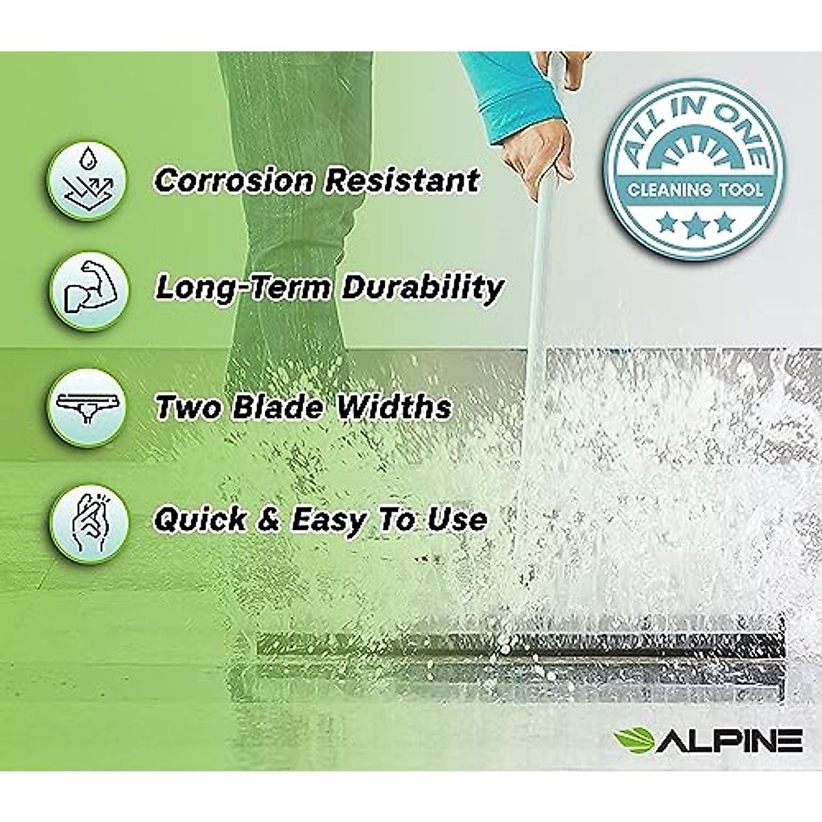 Alpine Industries Industrial-Duty Curved Floor Squeegee - Wide Commercial Cleaner Head Replacement w/Rubber Blade - 24 inches