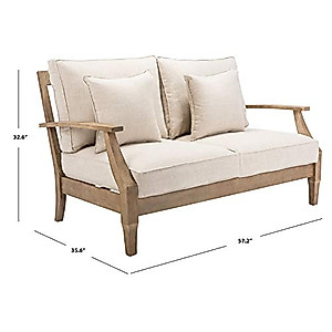 SAFAVIEH Couture Patio Martinique Natural and White Wood Outdoor Loveseat, Natural/White
