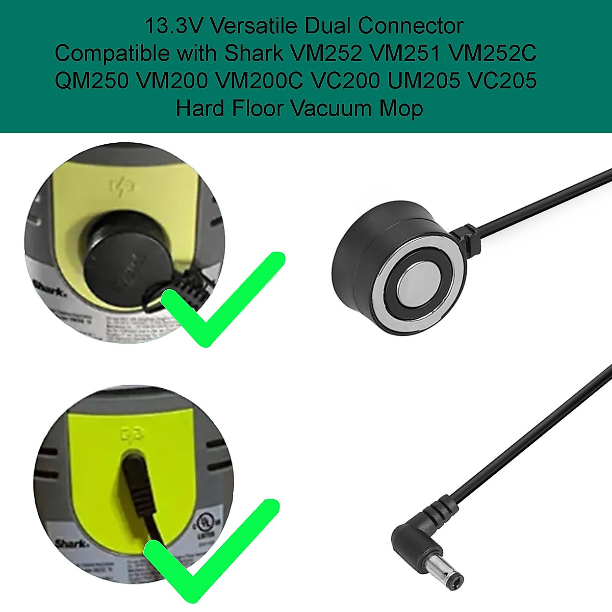 for Shark Vacmop Charger Compatible with Shark VM252 VM251 VM252C QM250 VM200 VM200C VC200 UM205 VC205 Hard Floor Vacuum Mop 13.3V Magnetic Power Cord Charger