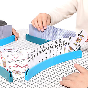 Fanwer Card Holders for Playing Cards (Set of 4), Playing Card Holders for Seniors Kids, Hands-Free Curved Foldable Plastic Card Holders, 2 Blue 2 Green, 13.4'' Long