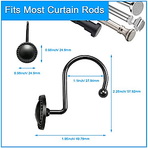 Rustproof Antique Decorative Shower Curtain Rings, Shower Curtain Hooks Oil Rubbed Bronze Pack of 12 for Bathroom Shower Rods Curtains Home (Black)