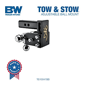 B&W Trailer Hitches Tow & Stow Adjustable Trailer Hitch Ball Mount with Browning Logo - Fits 2" Receiver, Tri-Ball (1-7/8" x 2" x 2-5/16"), 3" Drop, 10,000 GTW - TS10047BB