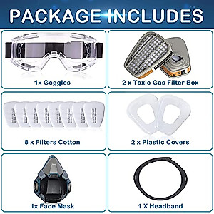 TANGS Half-Facepiece Reusable Respirator Cover Set， Professional Organic Steam Respirator Widely Used in Organic Gas, Paint Spray, Chemical, Woodworking