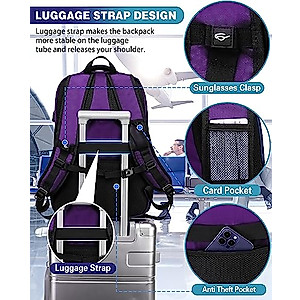 VANKEV Travel Backpack, Extra Large Laptop Backpack for Women Men，School College Business Work Bookbag Anti Theft TSA Approved Computer Bag Fits 17 Inch Laptop with USB Charging Port(Purple)