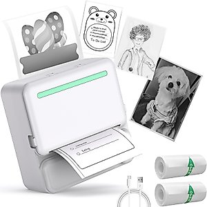 kazazoo Mini Thermal Printer Bluetooth Pocket Printer Portable Inkless Sticker Printer for Notes/Lists/Label/Memo/Scrapbook, Photos Compatible with iPhone iOS & Android or Tablet (with 2 Roll Paper)