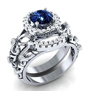 IDEALJEWEL95 Women's 1.50 ct Blue & White Sapphire Sterling Silver Bridal Ring Set Free Size For Engagement/Wedding/Valentines (Ring Size :- 12.5)