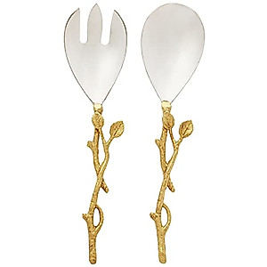 Elegance Golden Vine Salad Server Set, 12-Inch, Silver Gold