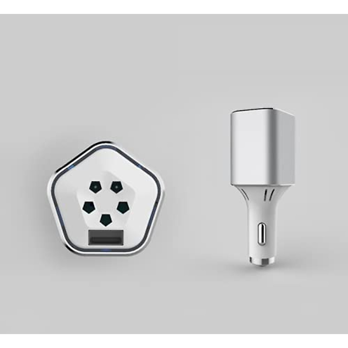 Car Air Purifier Ionizer 4-in-1 Premium Air Purifier + USB Port Charger + Window Breaker Hammer For Safety + Aromatherapy - (Platinum SIlver) )