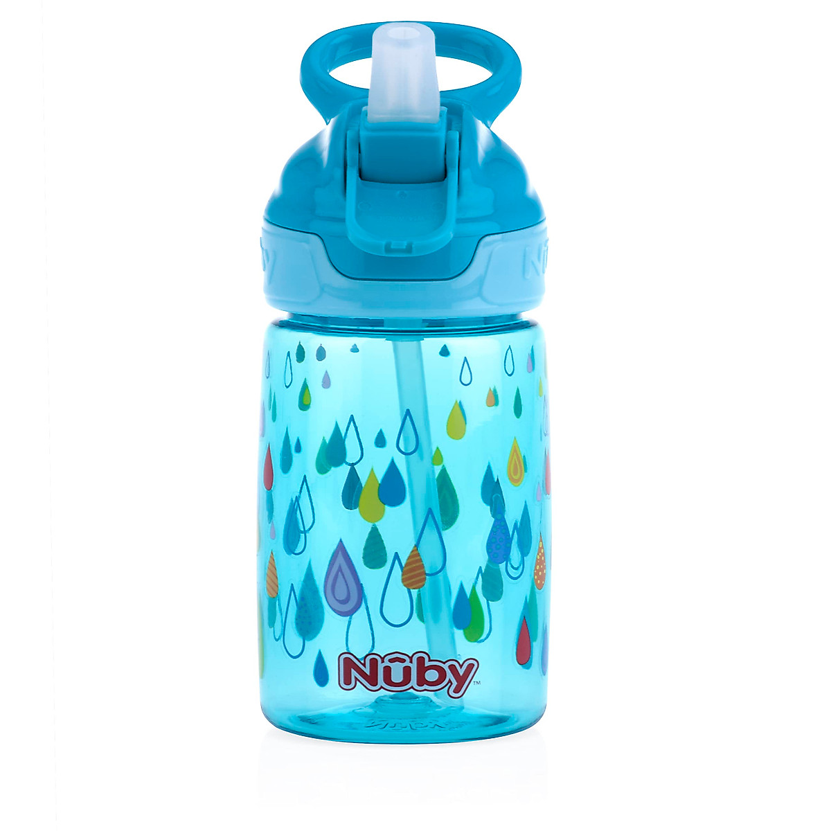 Nuby Kid’s Flip-it Reflex Push Button On-The-Go Printed Water Bottle with Soft Spout - 12oz / 360ml, 18+ Months, 1pk Print May Vary (Pack of 2)