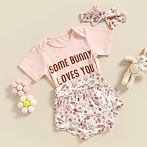Easter Baby Girl Outfit - Some Bunny Loves You Short Sleeve Romper Bodysuit Carrot Short Baby Girl Easter Outfits (Pink# Bunny Love, 0-6 Months)