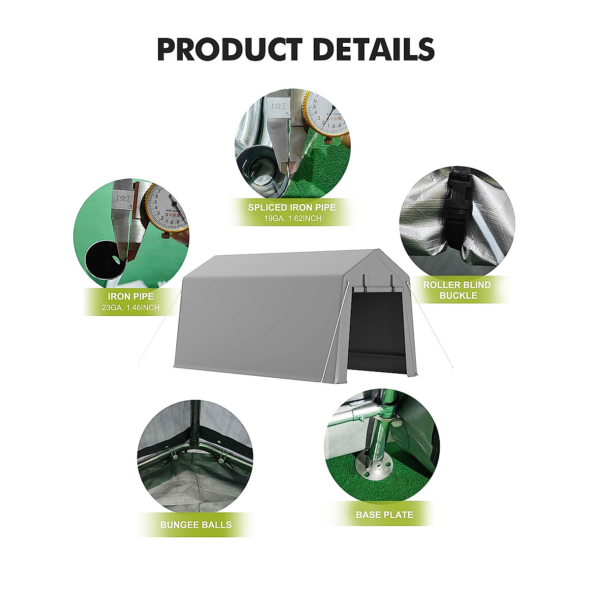 VORTEXTOVE Motorcycle Storage Sheds 7x15 FT, Portable Shed with Rolled up Zipper Door, Waterproof, Storage Tent Heavy Duty for Motorcycle, Bike, Firewood, Garden Tools, Grey