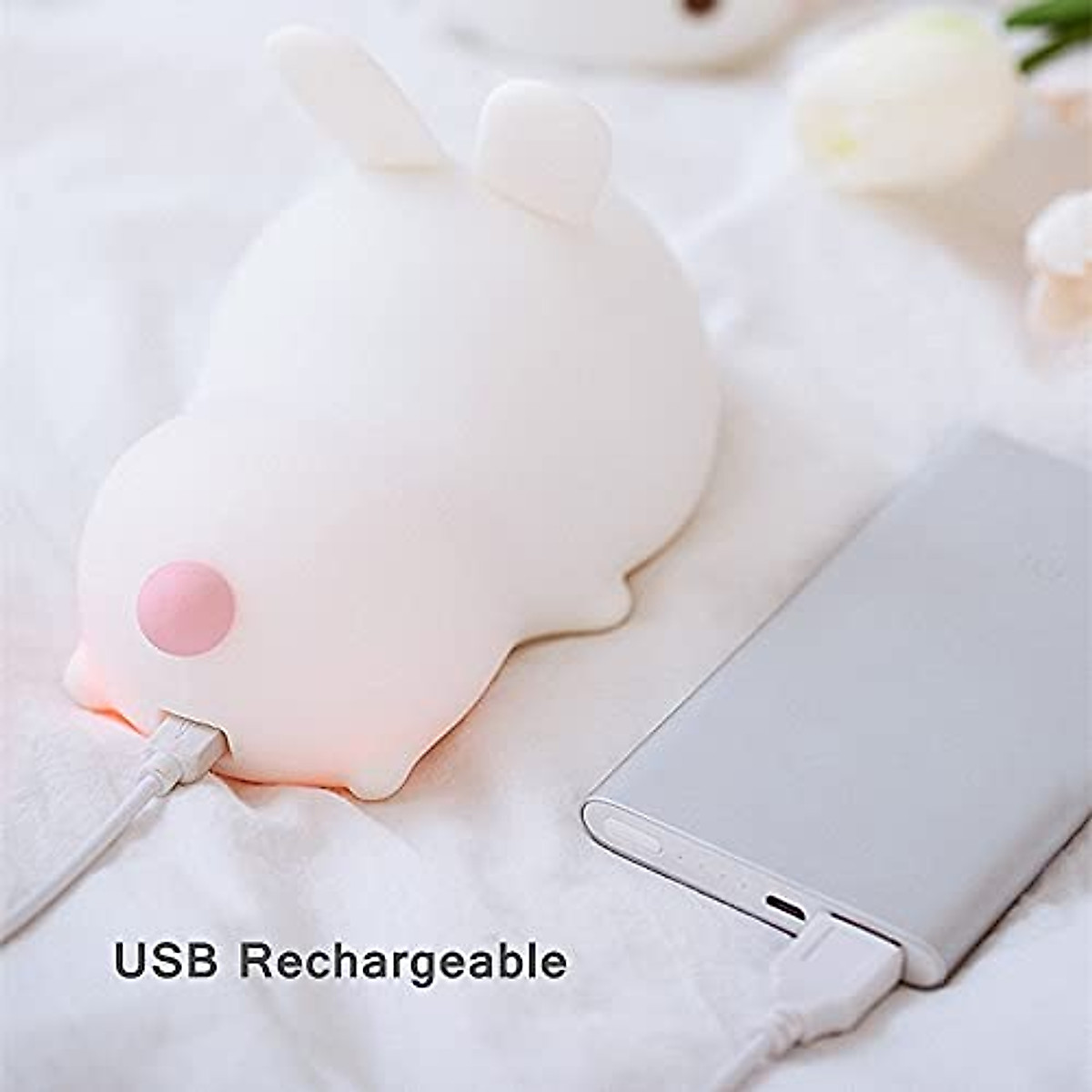 Dimanito Cute Kids Night Light Night Lamp Night Lights for Kids Bedroom Toddler Baby Portable Silicone Battery Led Nightlight Nursery (Cute Bunny)