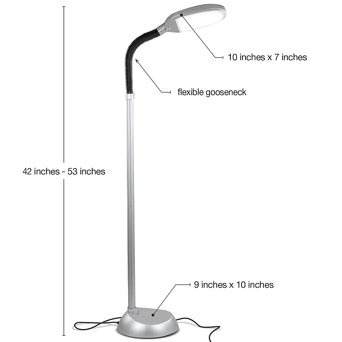 Brightech Litespan Titanium Silver LED Floor Reading Lamp, Energy Efficient, Adjustable Standing, 850-950 Lumens, 12W, 3-Year Warranty