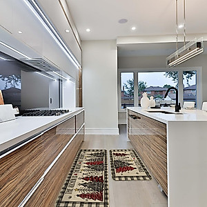 ARKENY Merry Christmas Kitchen Rugs Set of 2 ， Red Xmas Tree Floor Mat,Farmhouse Style Kitchen Decorations for Door Mats- 17x29 and 17x47 Inch AKM001