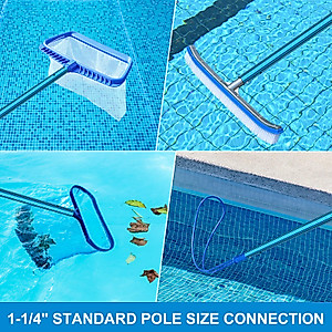 CKE Upgraded 15 Feet Thicken 1.3mm Blue Aluminum Telescoping Swimming Pool Pole,Adjustable 3 Piece Expandable Step-Up,Attach Connect Skimmer Nets,Rakes,Brushes,Vacuum Heads with Hoses, Universal 1.25"