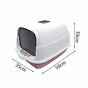 Gralara Large Cat Litter Box with Lid Enclosed Waterproof Easy to Clean Anti Splashing Litter Tray Reusable with Door Toilet Pet Supplies Cat Toilet, Pink Bottom