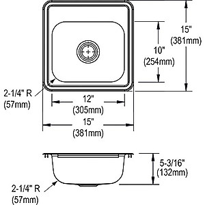 Elkay Dayton D115152 Single Bowl Top Mount Stainless Steel Bar Sink, 15 x 15 with 2" Drain Hole
