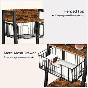 HOOBRO 3-Tier Ladder Shelf, Floor Standing Bookshelf, Storage Shelf with Drawer, Bookcase, Corner Bookshelf, Space Saver, for Bathroom, Living Room, Study, Office, Rustic Brown and Black BF09CJ01