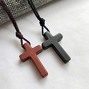Natural Sandalwood Wooden Cross Pendant Necklaces for Women Men Handcrafted Gift Wood Hang from Rearview Mirror Pendant Decoration