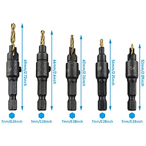WHYHKJ Countersink Drill Bits, Drill Bits, Wood Countersink Drill Bit Set Hex Shank Quick Change Counter Sinker Pre Hole Drill Bit Set Screw Counterbore Bit Pilot Bit Set for Woodworking and Carpentry