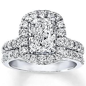 Bridal Set 3-1/3 CT Radiant Cut Moissanite Engagement Rings for Women 10k White Gold Size 6 Free Engraving