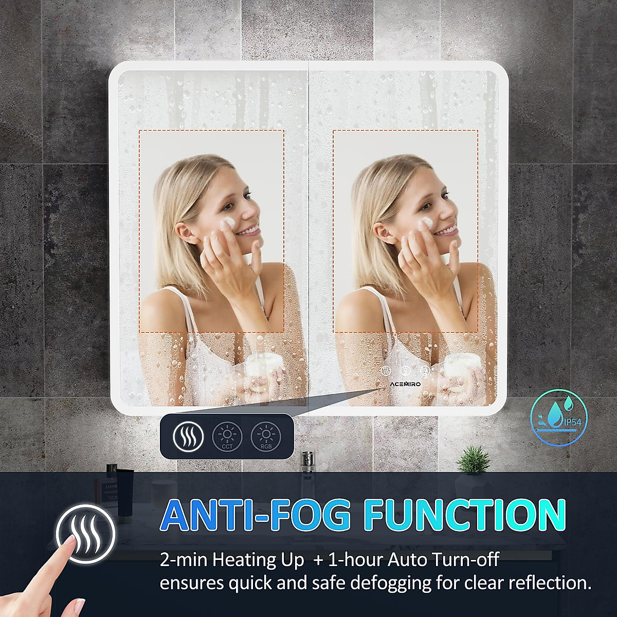 ACEMIRO Bathroom Medicine Cabinet with Lights, 36×32 Inch LED Bathroom Mirror Cabinet with Lights, Defogger, Dimmer, Lighted Medicine Cabinet with RGB Backlit+3 Color Front Light, Wall Mounted