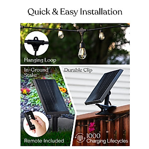 Brightech Ambience Pro – Solar Power Remote Control Outdoor String Lights with Edison Bulbs – Shatterproof, Commercial Grade LED Waterproof Patio Lights – 1W, 3,000K, Hanging, 48 ft