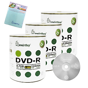 Smartbuy 300-disc 4.7GB/120min 16x DVD-R Logo Top Blank Media Record Disc + Free Micro Fiber Cloth