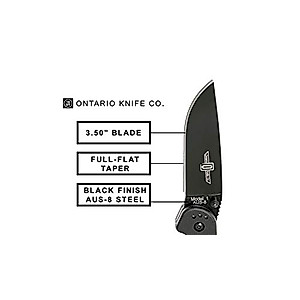 Ontario Knife Company 8846 Rat-1 Black Coated AUS-8 Stainless Steel 3.6 in Plain Edge Blade Nylon Handle 4-Position Reversible Clip Folding Knife for Outdoor, Tactical, Survival & EDC (Black)