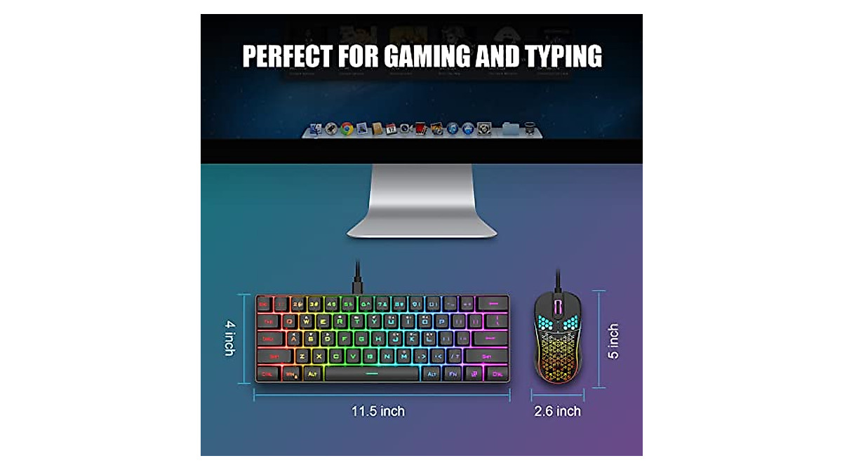 RGB Backlit Mini Keyboard RedThunder 60% Gaming Keyboard & Mouse Combo ...