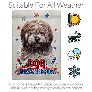 Breeze Decor Patriotic Brindle Tibetan Terrier Garden Flag-Set Wood Dowel Dog Puppy Spoiled Paw Canine Fur Pet Nature Farm Animal Creature House Banner Small Yard Gift Double-Sided, Made in USA
