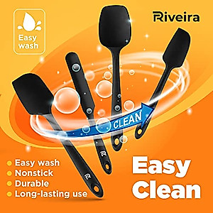 Riveira Silicone Spatula Set 4-Piece 600°F+ Heat Resistant kitchen utensils set Cooking Utensils Set Plastic Rubber Spatulas for Nonstick Cookware Baking Spoon Sets for Kitchen in Black