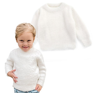 Curipeer Baby Sweater Solid Thick Basis Pullover Sweater Turtleneck Longsleeve Fall Clothes for Baby Girl and Boy White 18-24 Months