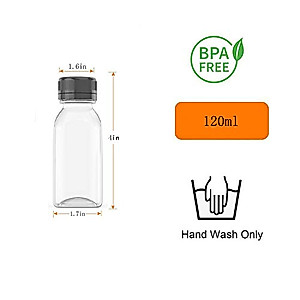 4 OZ Plastic Juice Bottles, Reusable Bulk Beverage Containers, Comes Black lid, for Juice, Milk and Other Beverages, 10 Pcs.