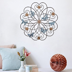 Homebeez Metal Wall Decor- Butterfly Wall Sculpture Flower Wall Hanging Art Decorations for Front Porch Living Room Bedroom Office Indoor Outdoor Garden (Butterfly-3)