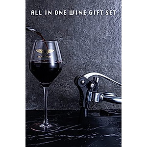 Wine Opener, KITESSENSU Easy Lever Wine Corkscrew with No-Stick Worm, 6-Piece Wine Bottle Opener Set with Foil Cutter, Bottle Stopper, Pourer, Extra Cork Screw and Base, Silver