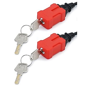 QWORK Electrical Cord Plug Lockout Device for Electrical Cord, 2 Pack Plug Locking Safety Lock Fits 2 & 3 Prong Plugs, Electrical Shutdown Service, Built-in Lock Cylinder, Dual Key