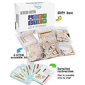 6 in 1 STEM Kits, Science Experiment STEM Projects for Kids Ages 8-12, Educational 3D Wooden Puzzle, DIY STEM Toys Building Kit, Gifts for Boys and Girls Ages 8 9 10 11 12 Years Old