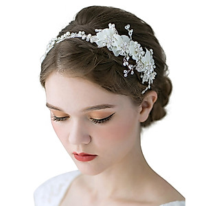 SWEETV Flower Bridal Headbands Ivory-Wedding Headpieces Hair Bands Jewelry Hair Accessories for Women Brides