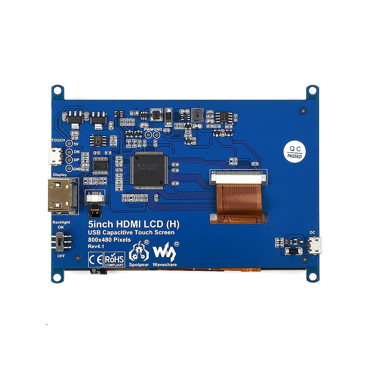 waveshare 5 inch Capacitive Touch Screen TFT LCD Display Toughened Glass Panel 800x480 5inch HDMI H V4 LCD for Raspberry Pi 4B/3B+/3B/Zero/Zero W WH,PC,Support VariousSystems